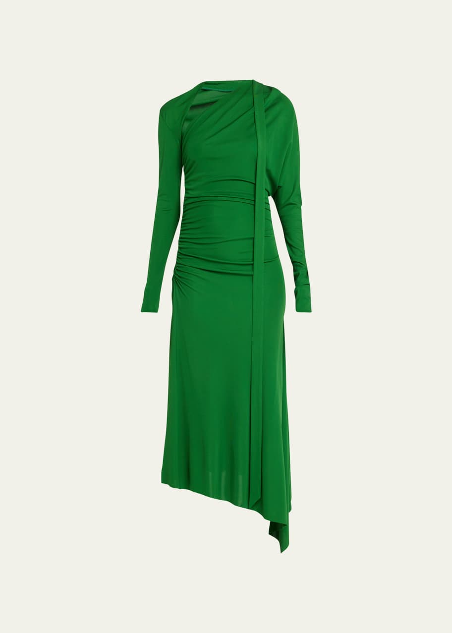 Victoria Beckham Slash-Neck Ruched Midi Dress - Bergdorf Goodman