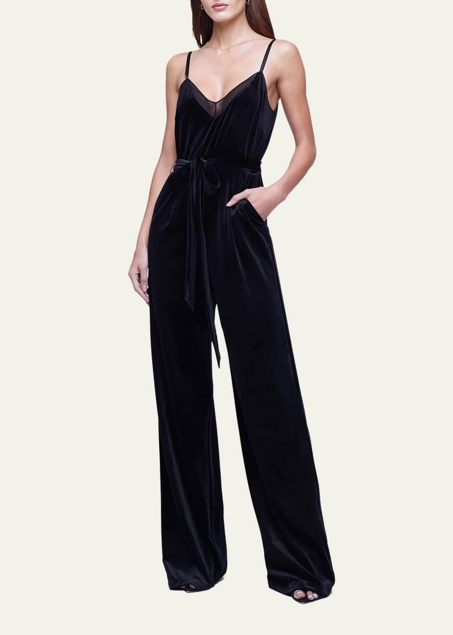 L'Agence Justice Velvet Belted Wide-Leg Jumpsuit - Bergdorf Goodman