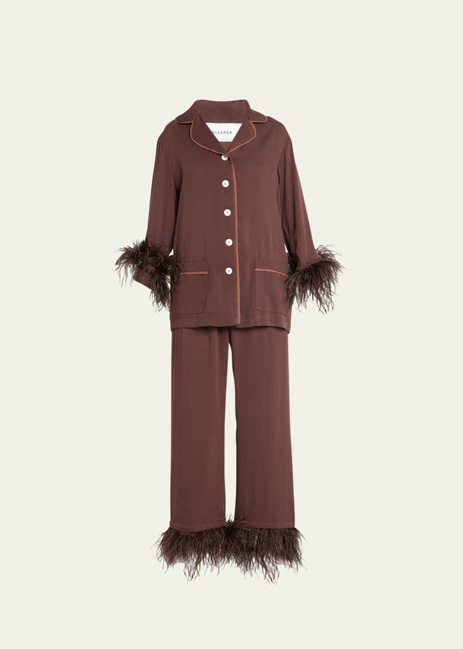 Sleeper Feather-Trim Cropped Party Pajama Set - Bergdorf Goodman