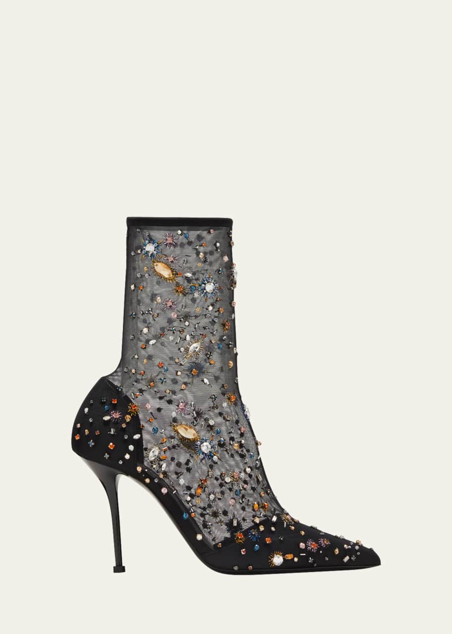 McQueen Crystal Mesh Stiletto Booties - Bergdorf Goodman