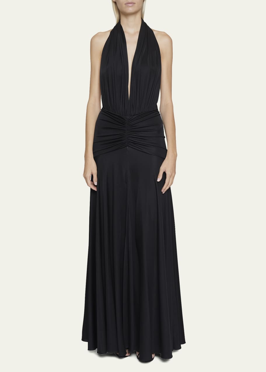 ALAIA Open-Back Plunge Halter Gown - Bergdorf Goodman