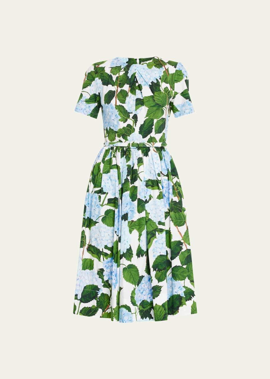 Oscar de la Renta Hydrangea Print Poplin Midi Dress - Bergdorf Goodman