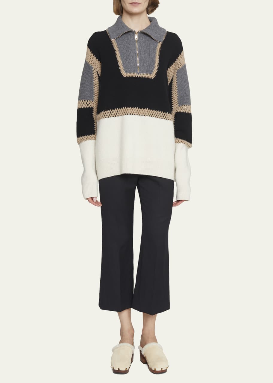 Chloe Cashmere Blend Quarter-Zip Colorblock Pullover - Bergdorf Goodman
