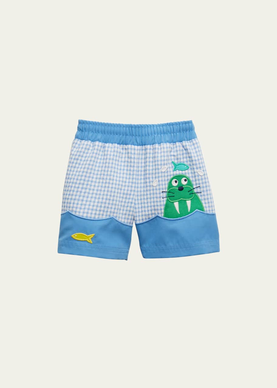 Florence Eiseman Boy's Walrus Check Seersucker Swim Trunks, Size 6M-24M ...