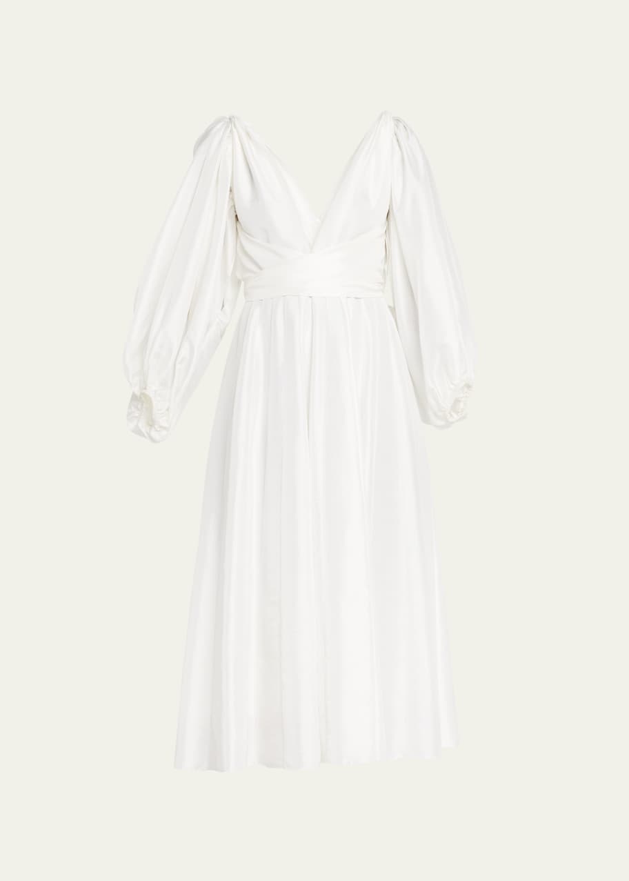 Azeeza Cera Puff-Sleeve Silk Midi Dress - Bergdorf Goodman