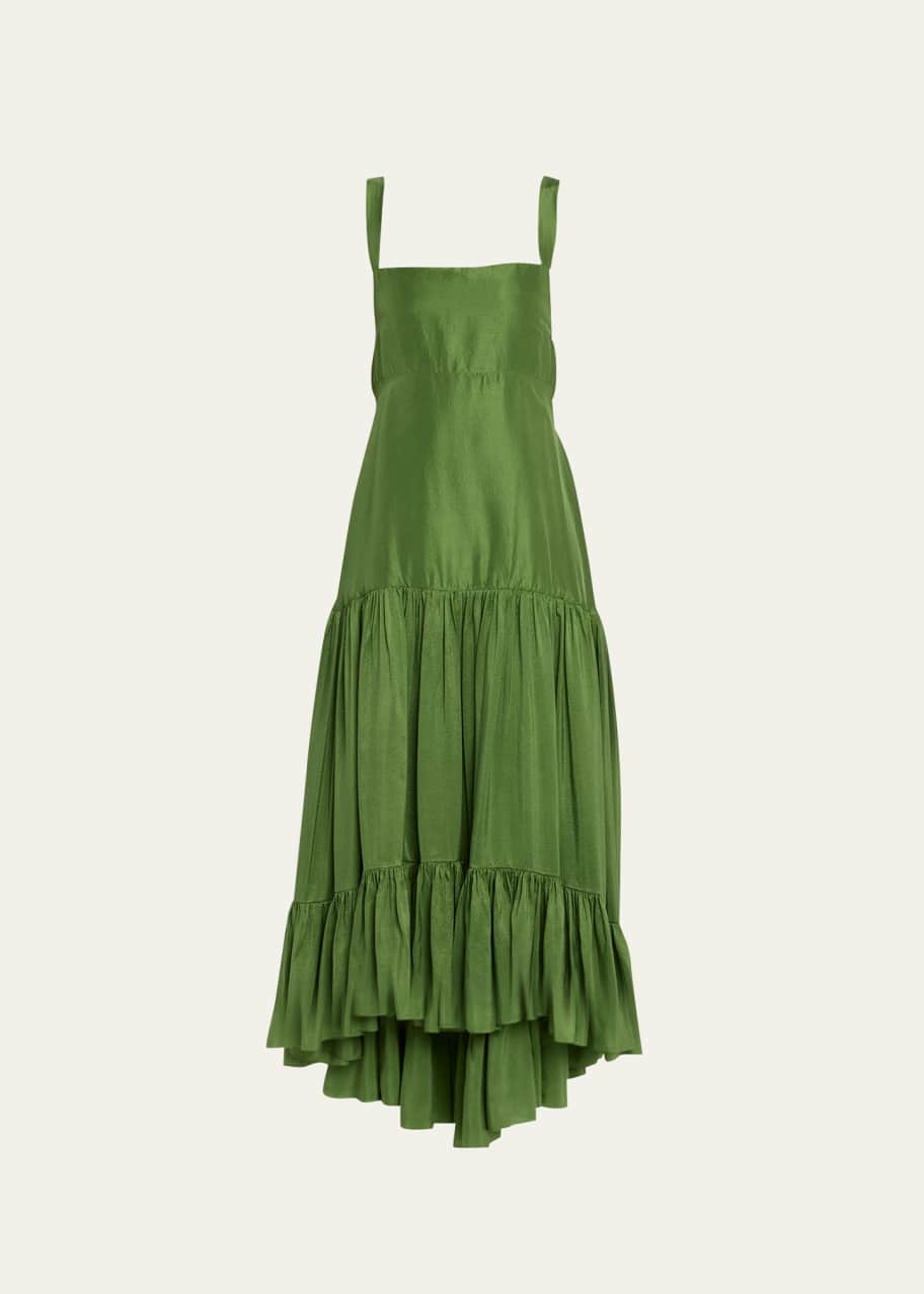 Azeeza Griffon Silk Spaghetti-Strap Tiered Midi Dress - Bergdorf Goodman