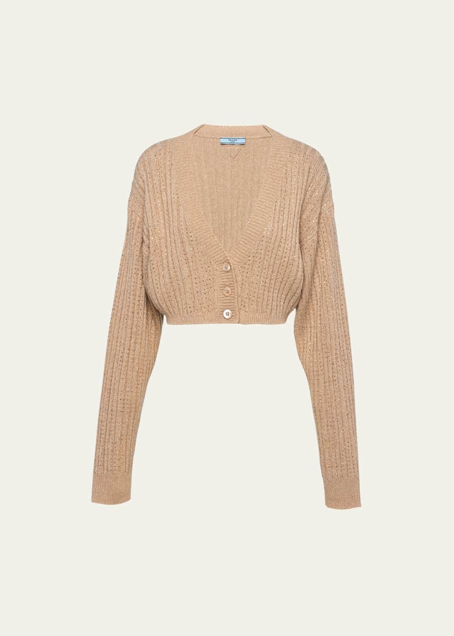 Prada Lame Cropped Wool-Cashmere Cardigan - Bergdorf Goodman