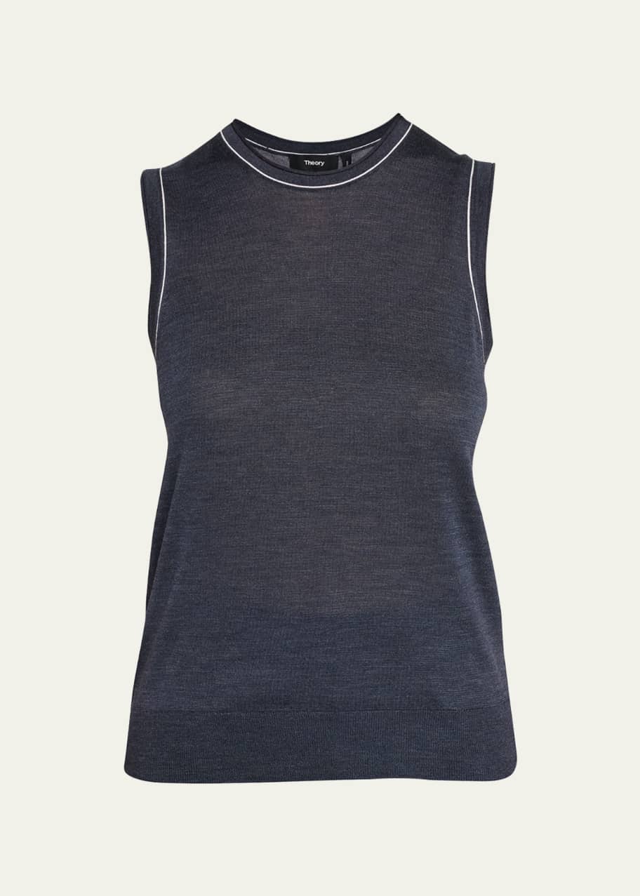 Theory Contrast-Trim Silk Shell Top - Bergdorf Goodman