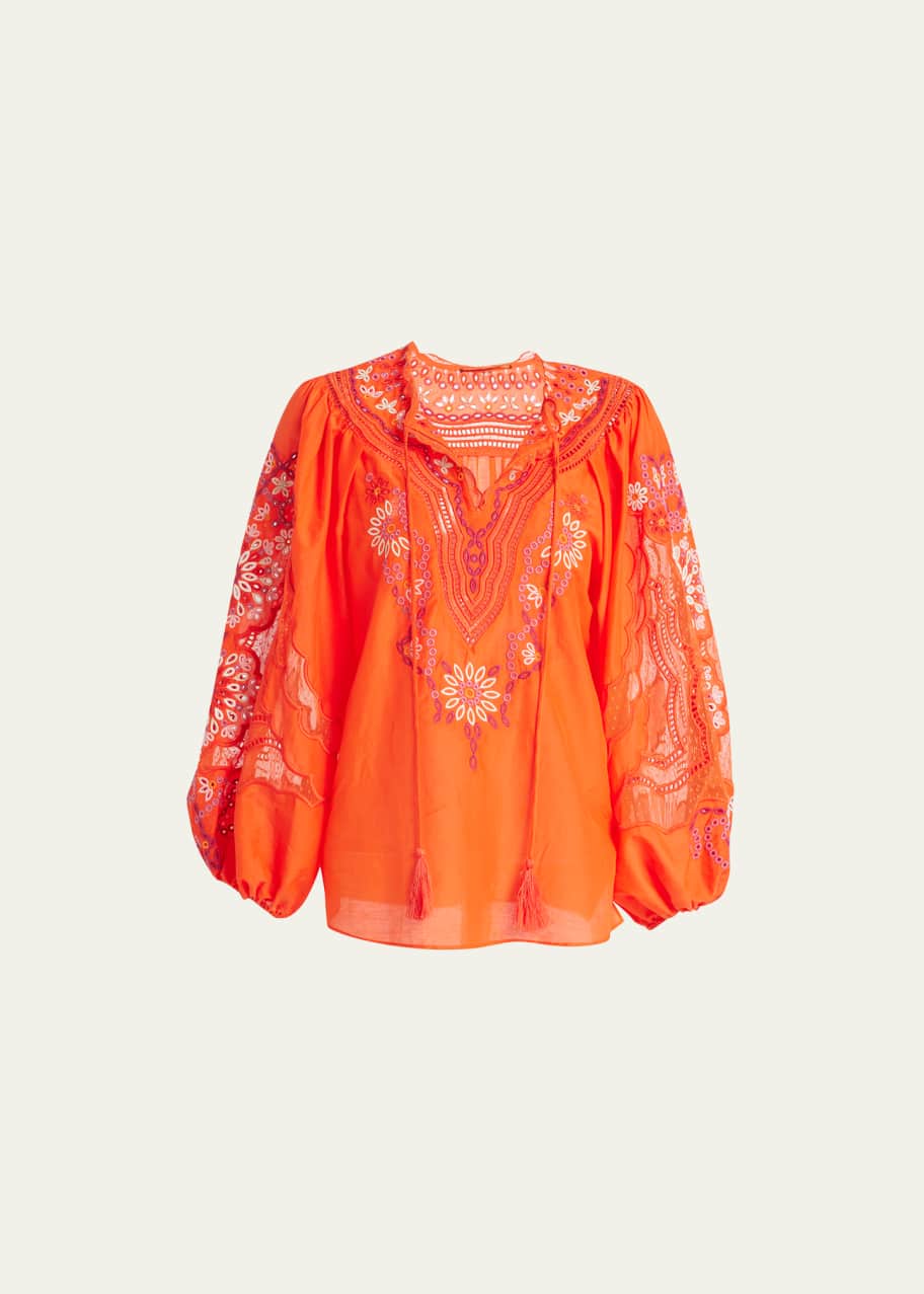 Kobi Halperin Blythe Floral-Embroidered Blouson-Sleeve Blouse ...
