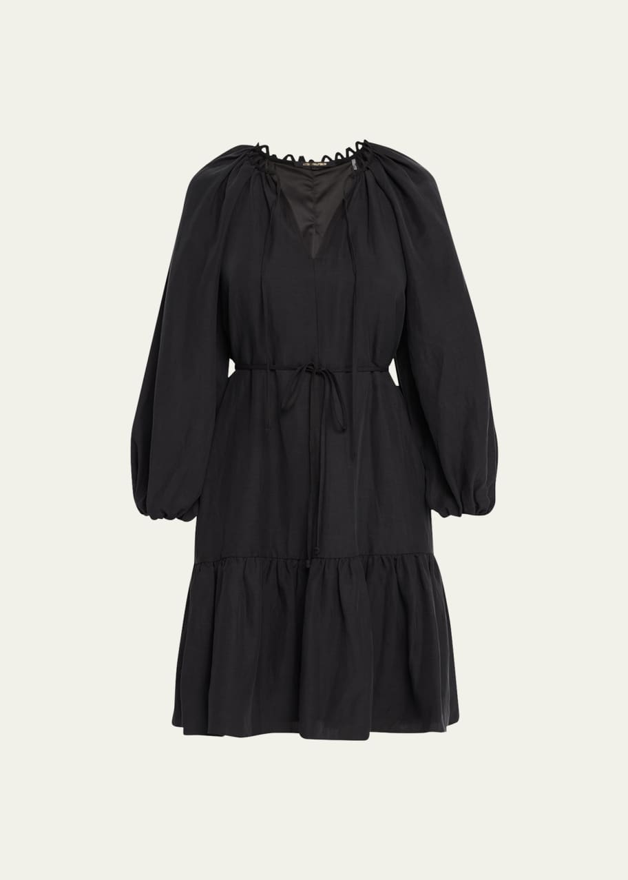 Kobi Halperin Ruby Blouson-Sleeve Keyhole Linen Midi Dress - Bergdorf ...