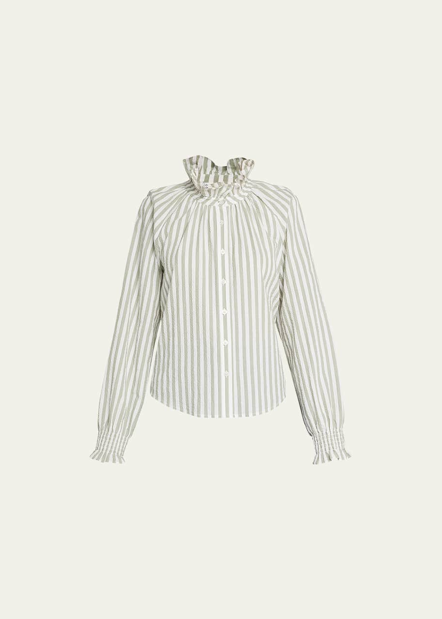 Veronica Beard Calisto Striped Ruffle Collar Shirt - Bergdorf Goodman