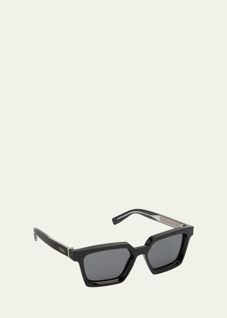Zegna Mens Temple Logo Rectangle Sunglasses Bergdorf Goodman