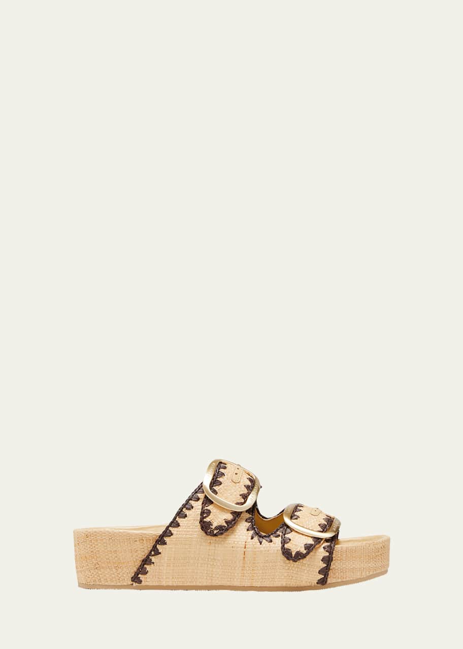 Loeffler Randall Theo Double Buckle Raffia Sandals - Bergdorf Goodman