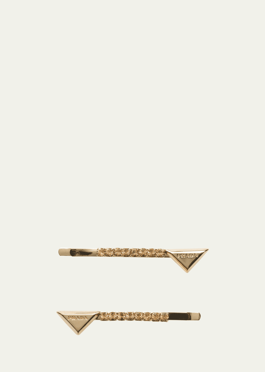 Prada Triangle Logo Embellished Pinch Clips, Set of 2 - Bergdorf Goodman