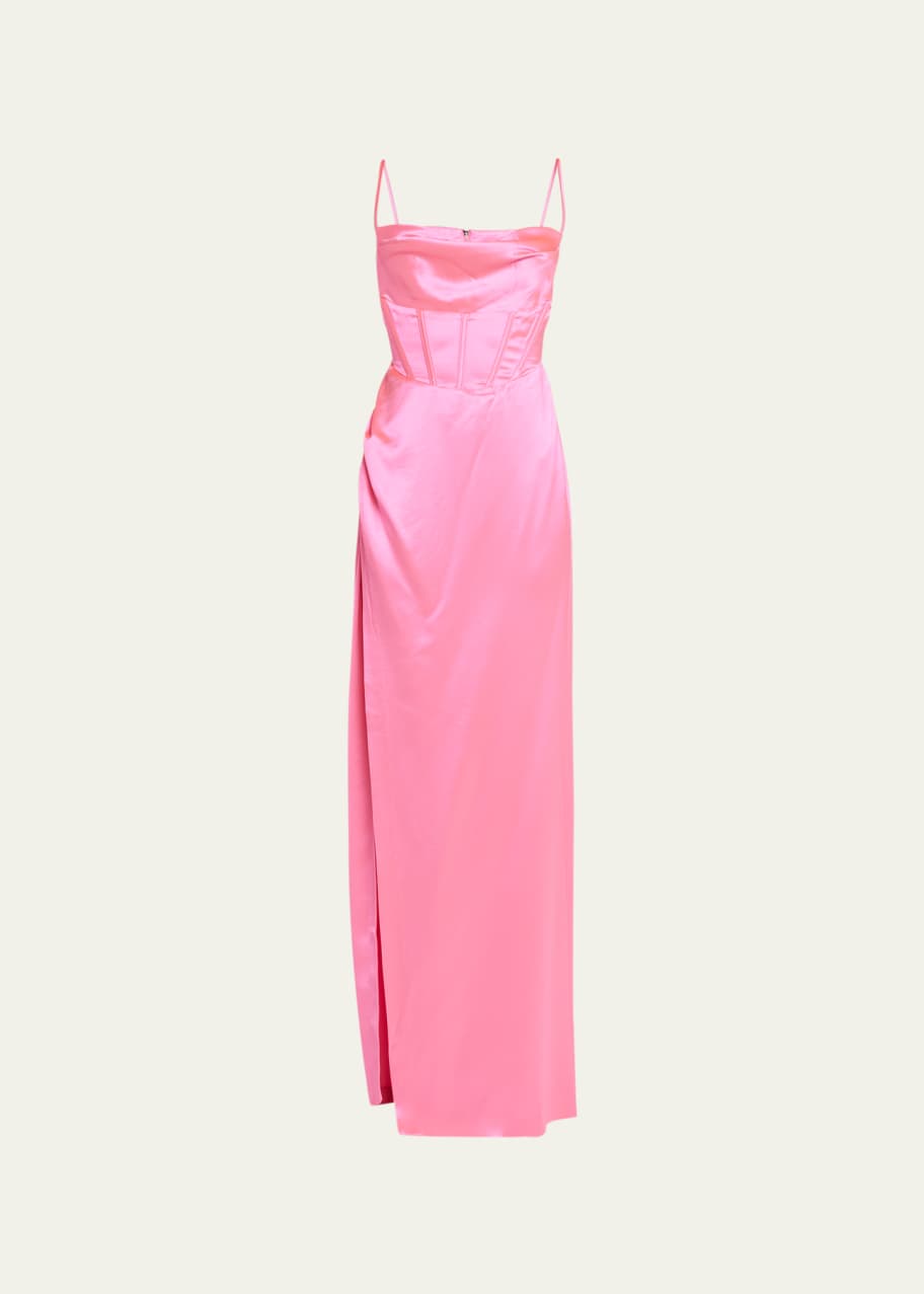 Retrofete Rosa Corset Satin Slit Gown - Bergdorf Goodman