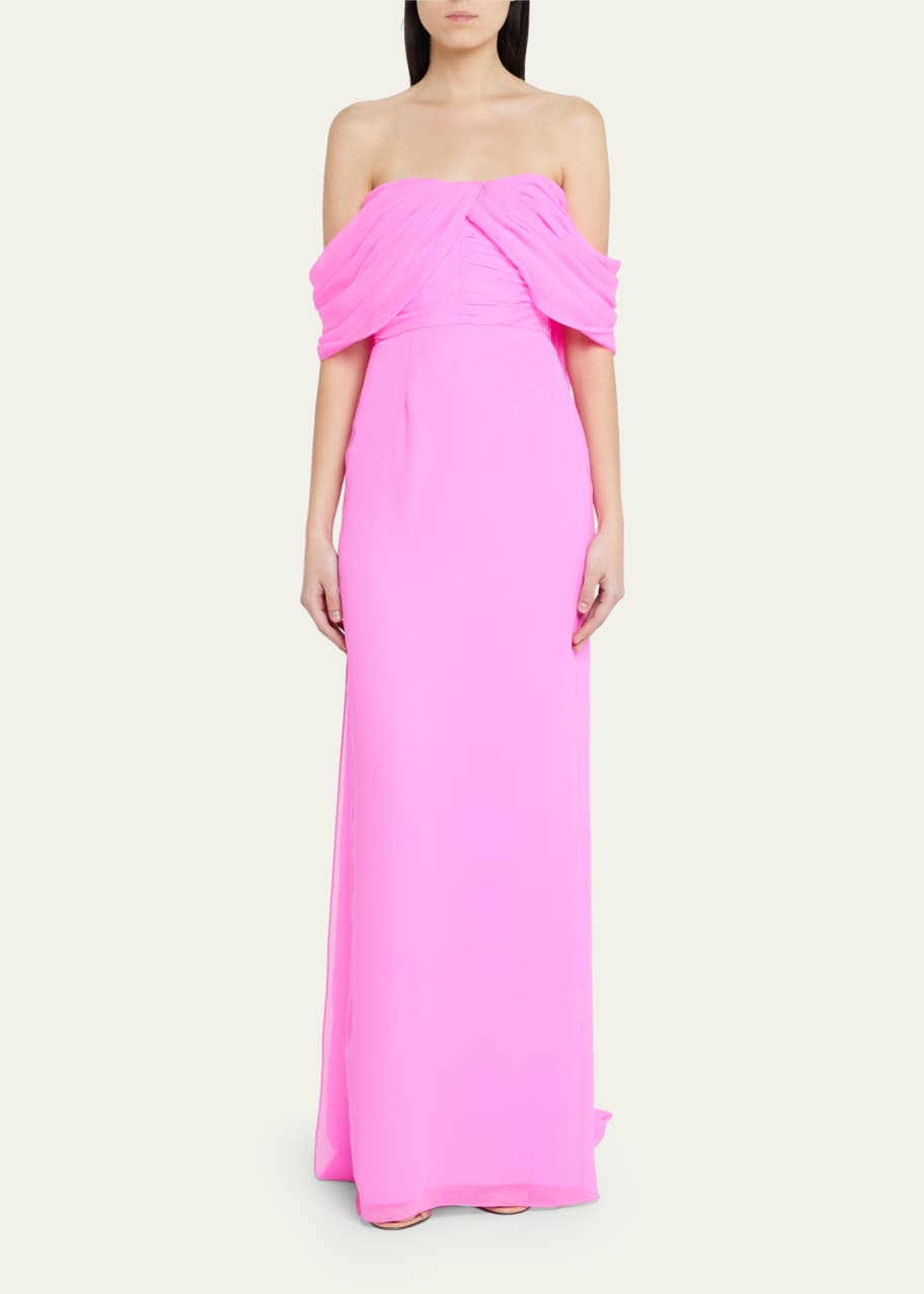 Markarian Anthea Draped Silk Chiffon Off-the-Shoulder Gown - Bergdorf ...
