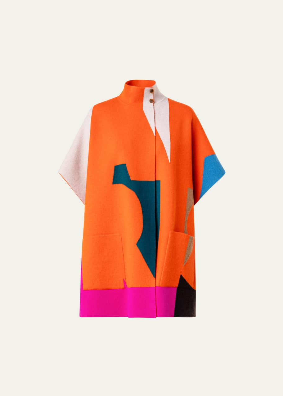 Akris Reversible Cashmere Knit Cape with Colorblock Intarsia Detail ...