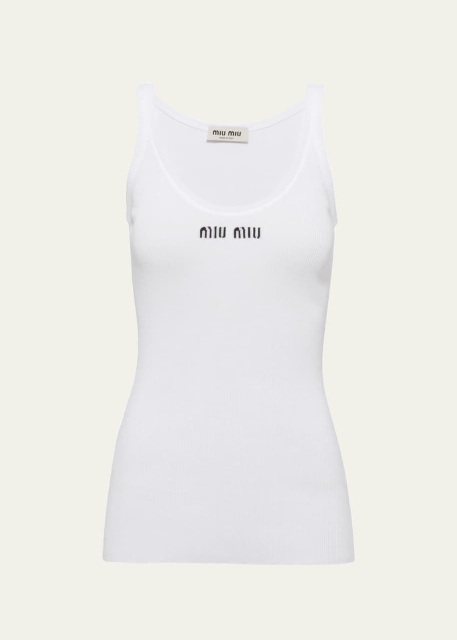 Miu Miu Intarsia Logo Rib Tank Top - Bergdorf Goodman