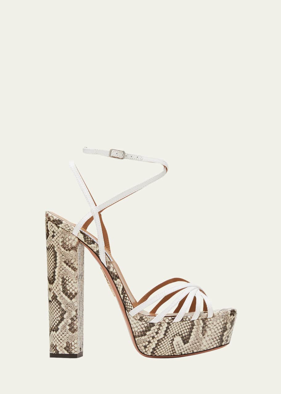 Aquazzura Very Claire Snake-Embossed Platform Sandals - Bergdorf Goodman