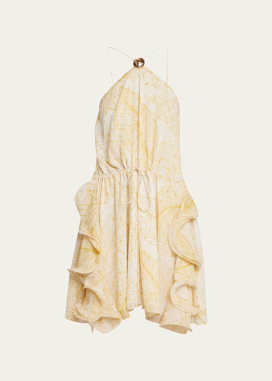 Alexis Asia Georgette Ruffle Halter Mini Dress - Bergdorf Goodman