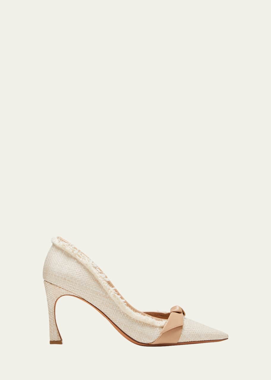Alexandre Birman Clarita Raffia and Leather Bow Pumps - Bergdorf Goodman