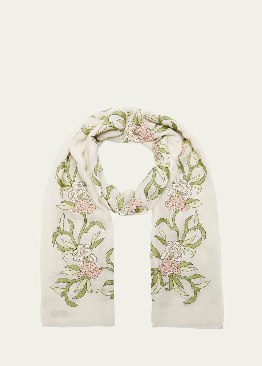 Janavi India Ghibli Flowers Cashmere-Silk Scarf - Bergdorf Goodman