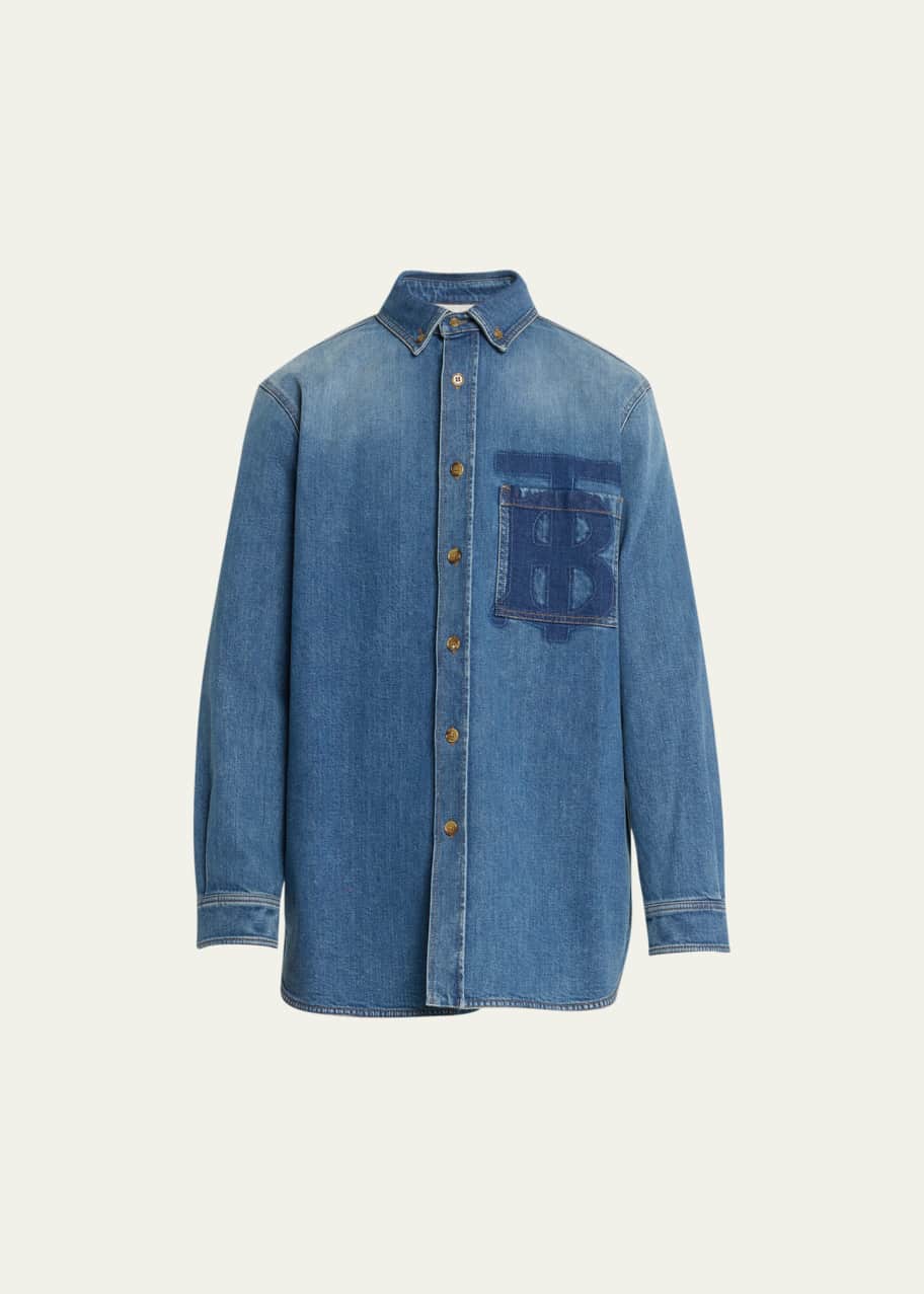 Burberry Men's TB Heat Stamp Denim Overshirt - Bergdorf Goodman