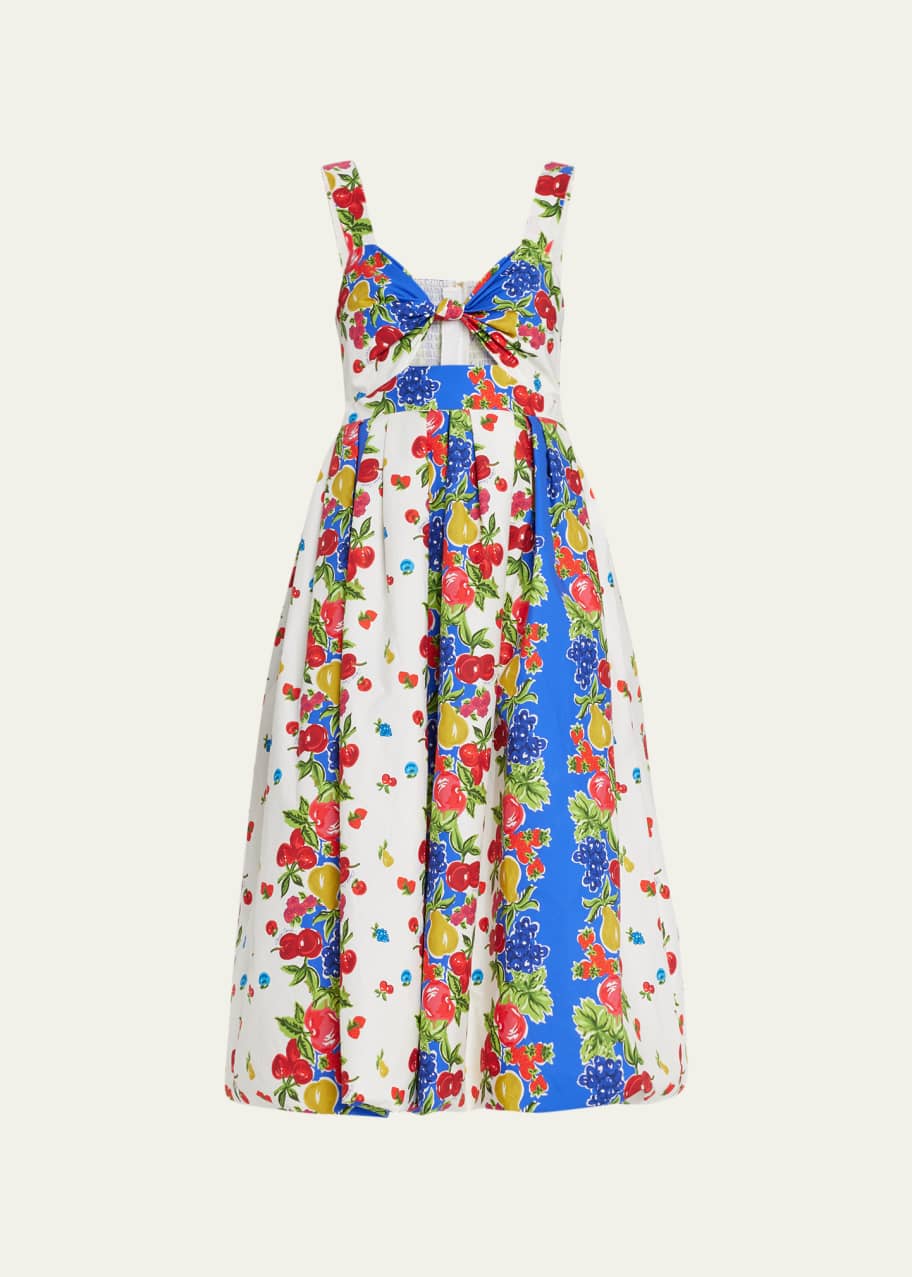 Cara Cara Laurel Floral Cotton Knotted Cutout Midi Dress - Bergdorf Goodman