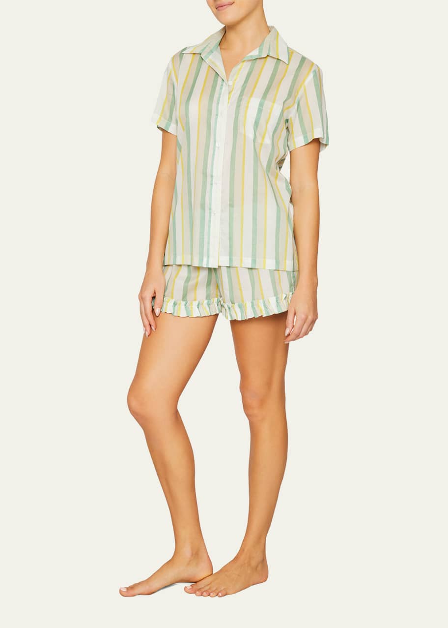 Pour Les Femmes Striped Ruffle-Trim Pajama Set - Bergdorf Goodman