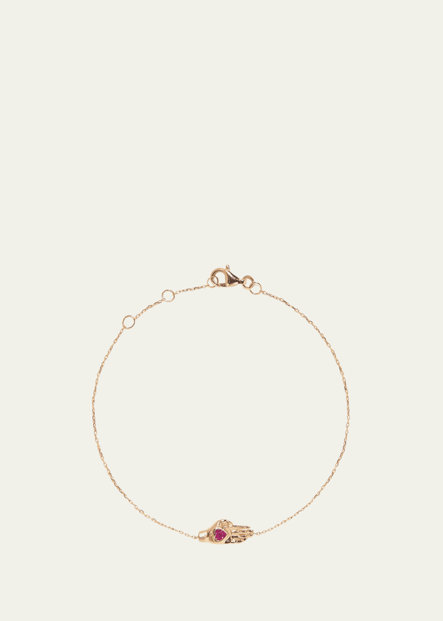 Pamela Love 14k Yellow Gold Ruby Heart In Hand Bracelet - Bergdorf Goodman