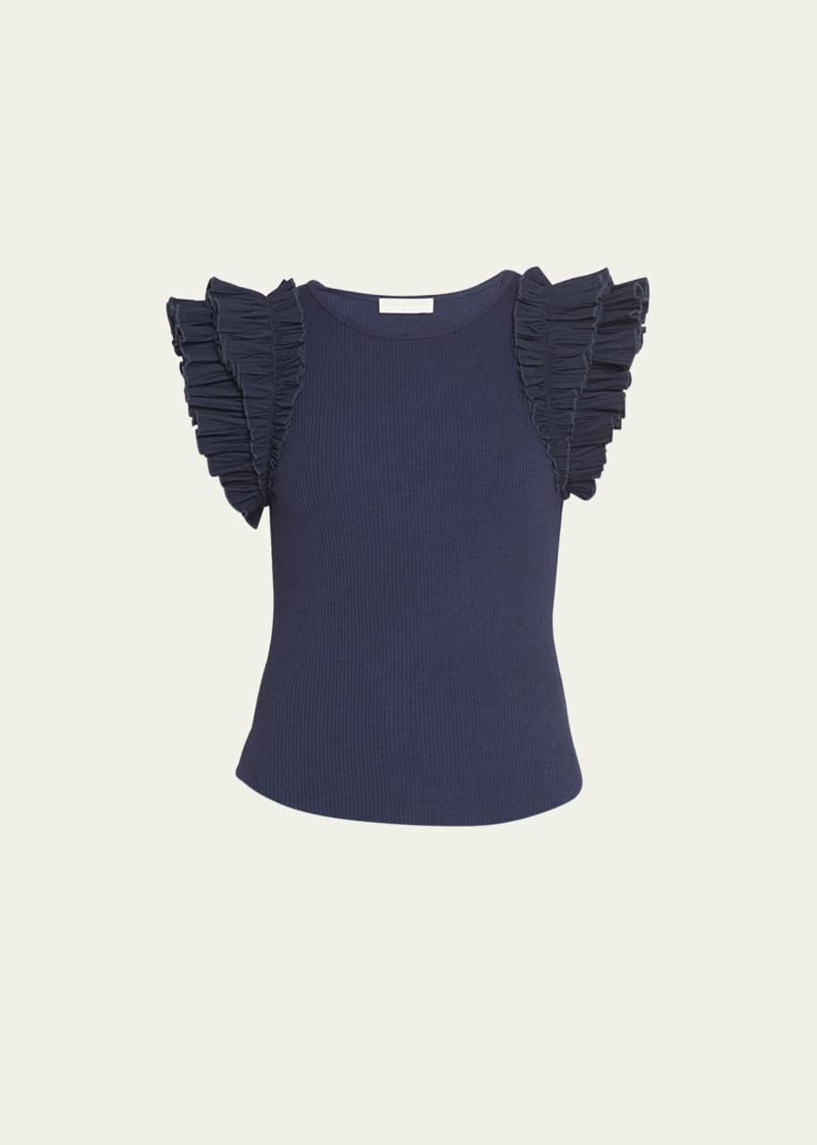 Ulla Johnson Lilo Ribbed Pleated-Shoulder Top - Bergdorf Goodman