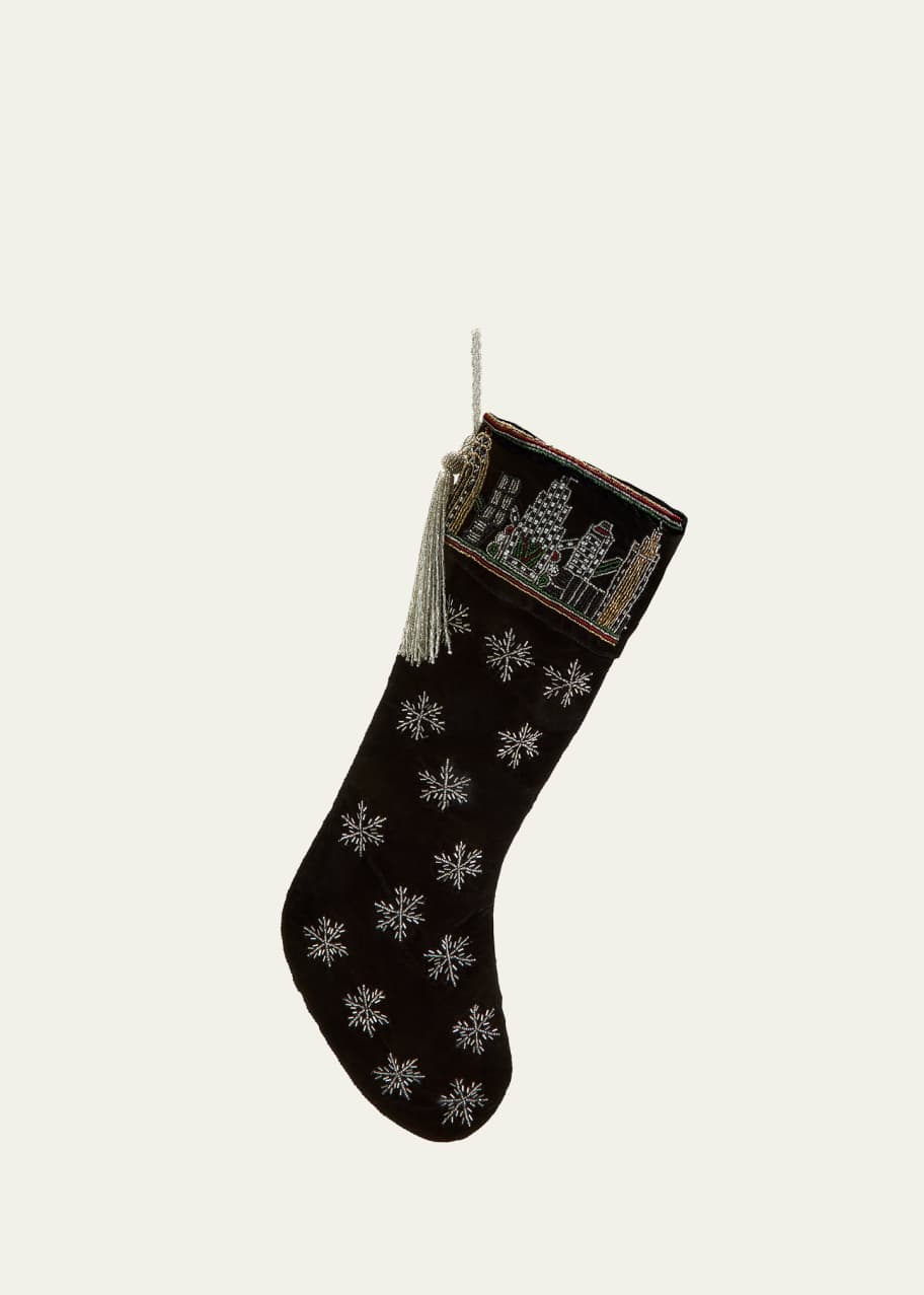 Sudha Pennathur Black Christmas Stocking with NYC Skyline - Bergdorf ...