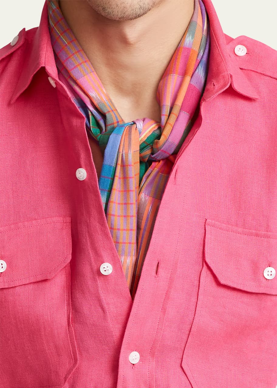 Ralph Lauren Purple Label Men's Vintage Ikat Plaid Linen Scarf ...