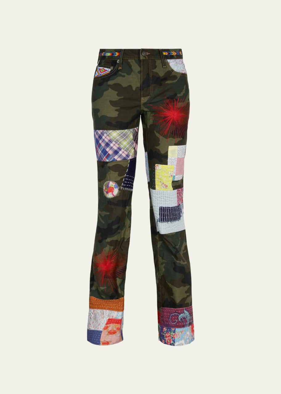 Cout De La Liberte Men's Olive Camo Multi-Patchwork Flared Pants ...