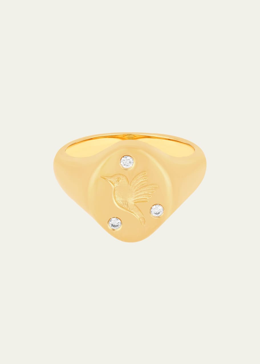 EF Collection 14k Gold Diamond Hummingbird Signet Ring - Bergdorf Goodman