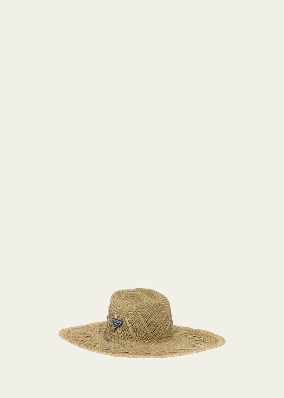 Prada Men's Triangle Logo Straw Hat - Bergdorf Goodman