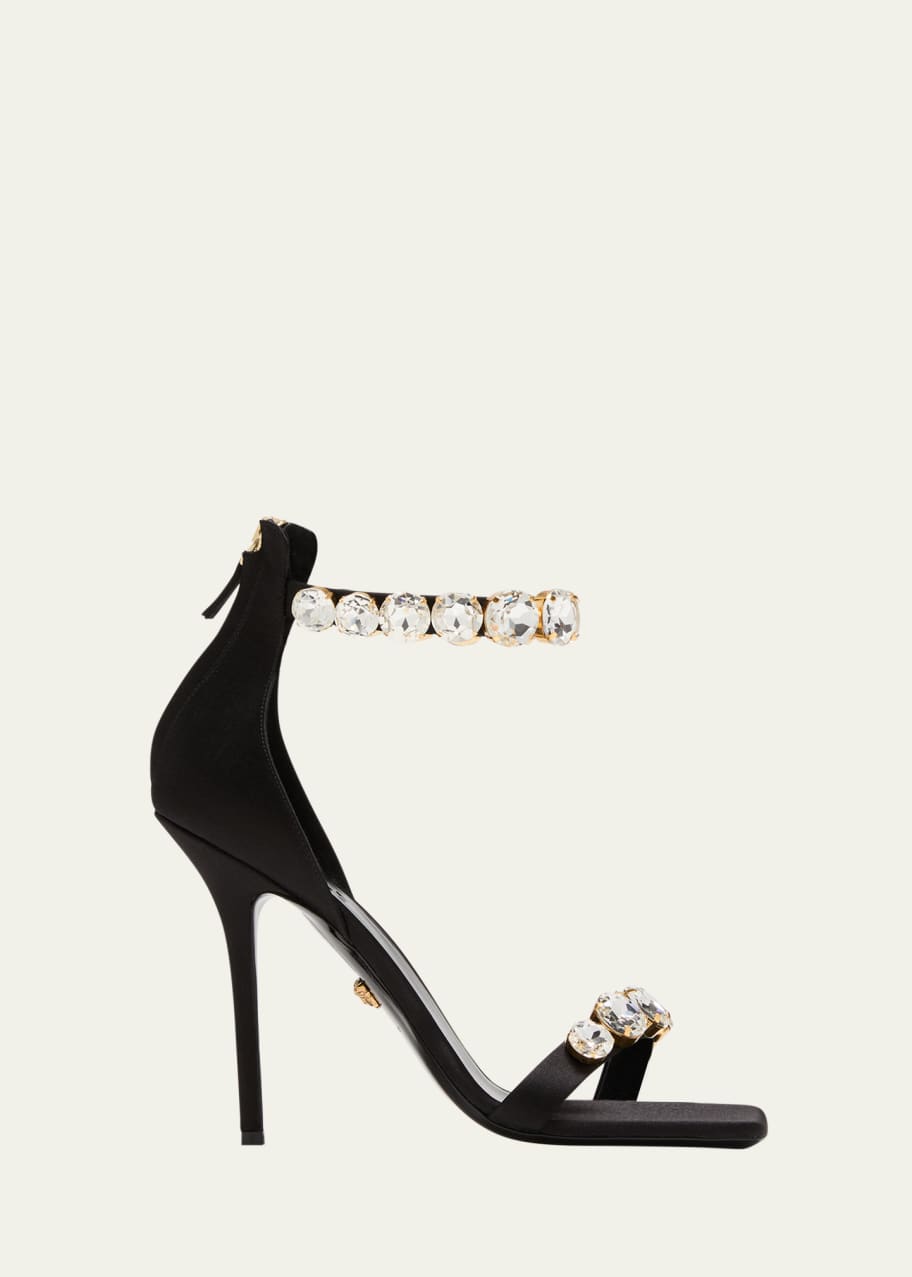 Versace 110mm Crystal-Embellished Silk Stiletto Sandals - Bergdorf Goodman
