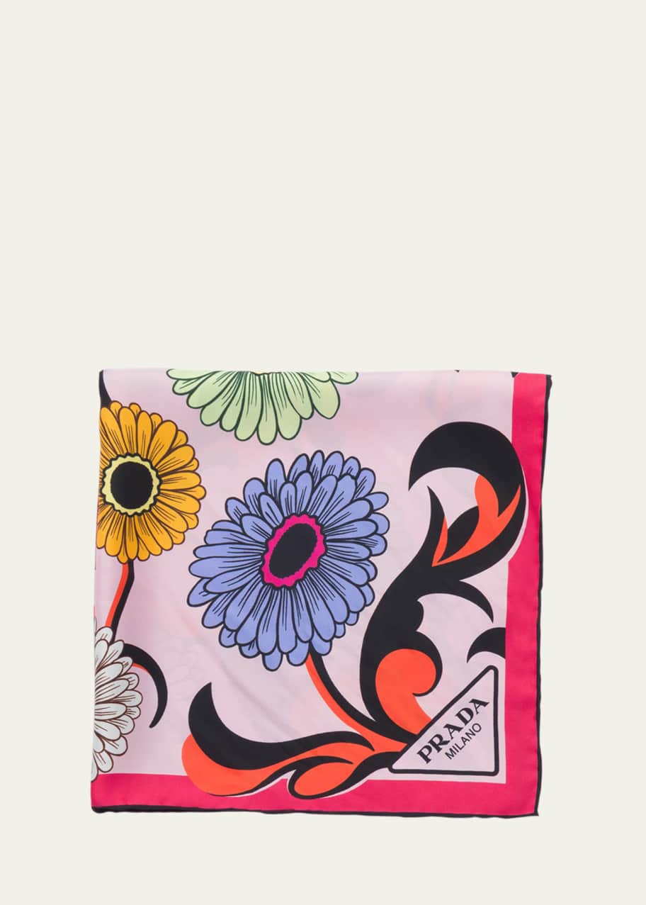 Prada Flower-Print Silk Scarf - Bergdorf Goodman