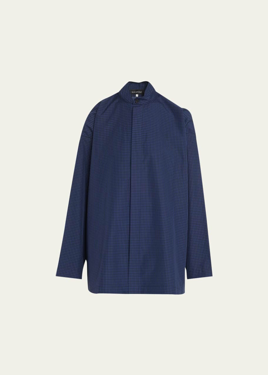 Eskandar Slim Aline Double Stand Collar Shirt With Stepped Insert Long ...
