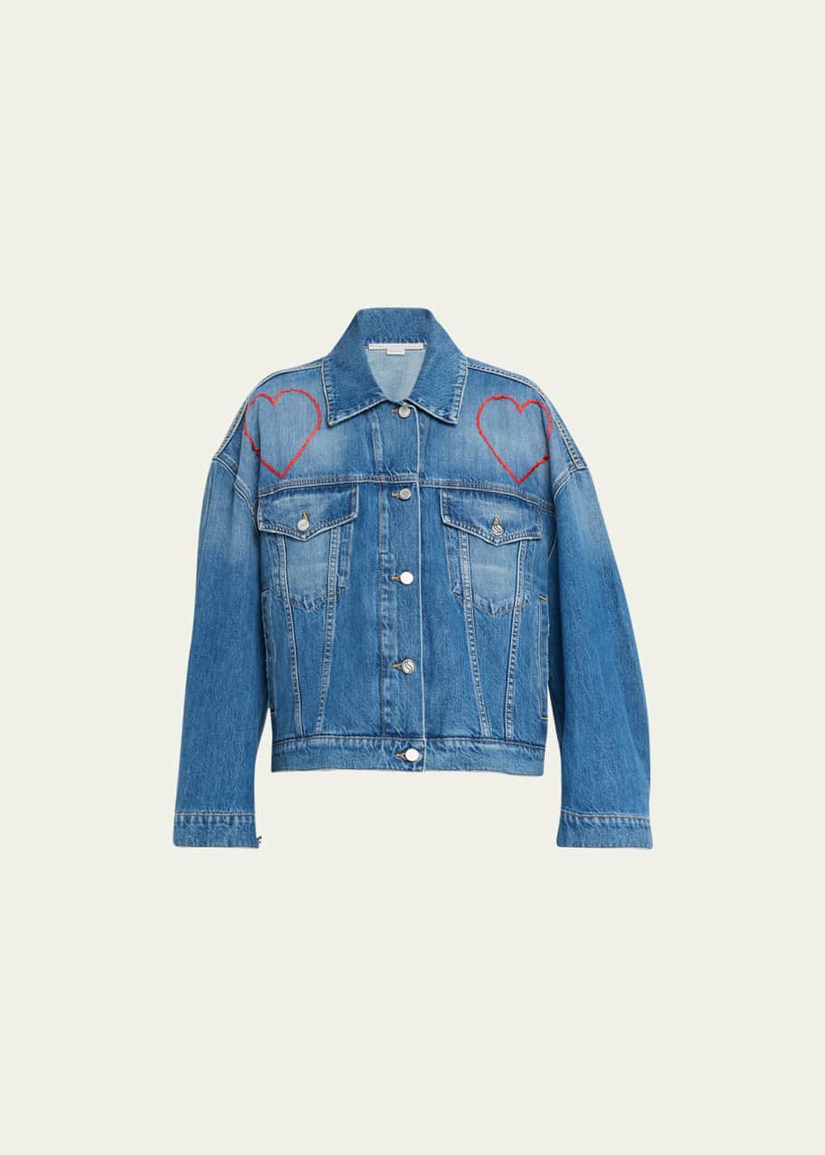 Stella McCartney Denim Heart-Embroidered Jacket - Bergdorf Goodman