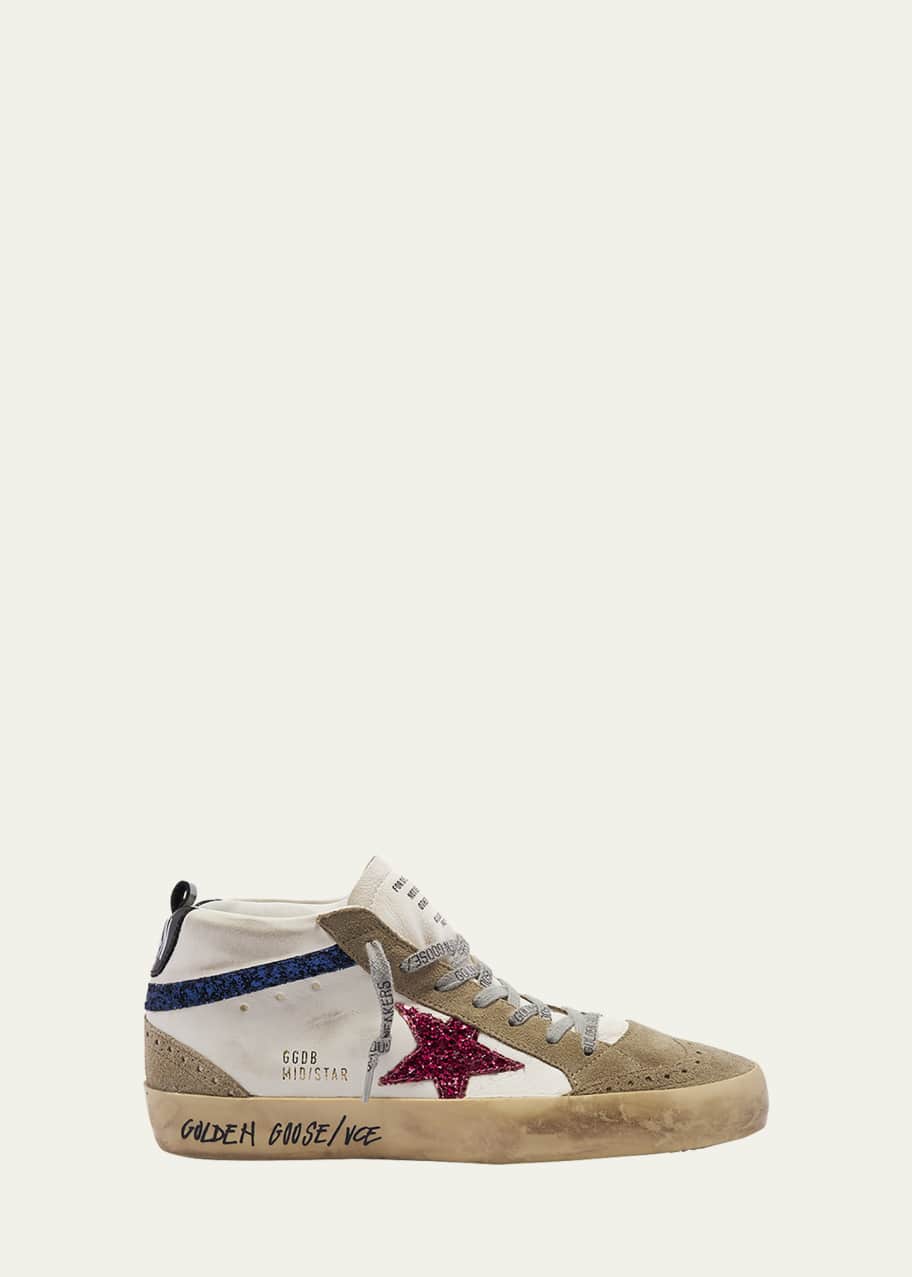Golden Goose Mid Star Leather Glitter Wing-Tip Sneakers - Bergdorf Goodman