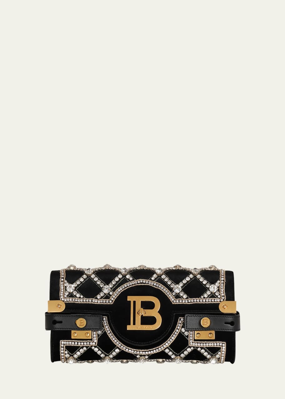 Balmain BBuzz 23 Wallet on a Chain in Velvet with Pearl-Embellishment ...