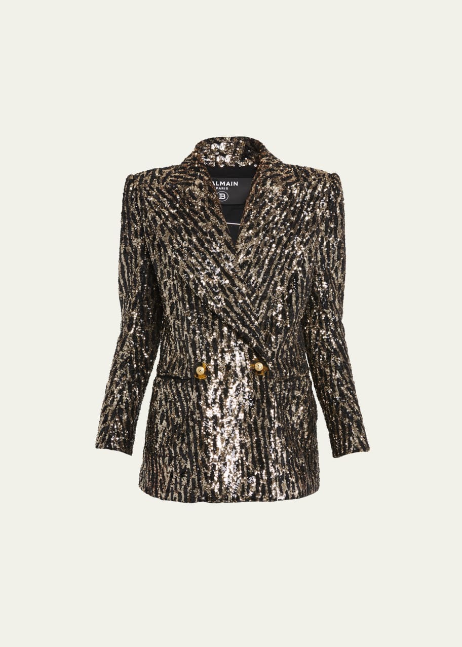 Balmain Sequin Double-Breasted Blazer Jacket - Bergdorf Goodman