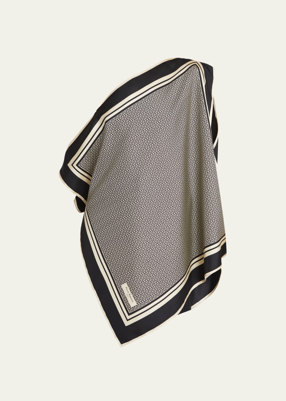 Balmain Asymmetric Monogram Silk Scarf Top - Bergdorf Goodman