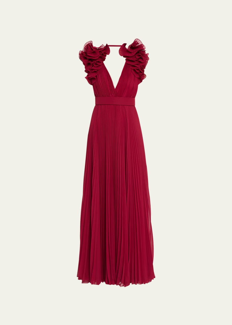 Elie Saab Pleated Georgette Gown with Ruffle Detail - Bergdorf Goodman