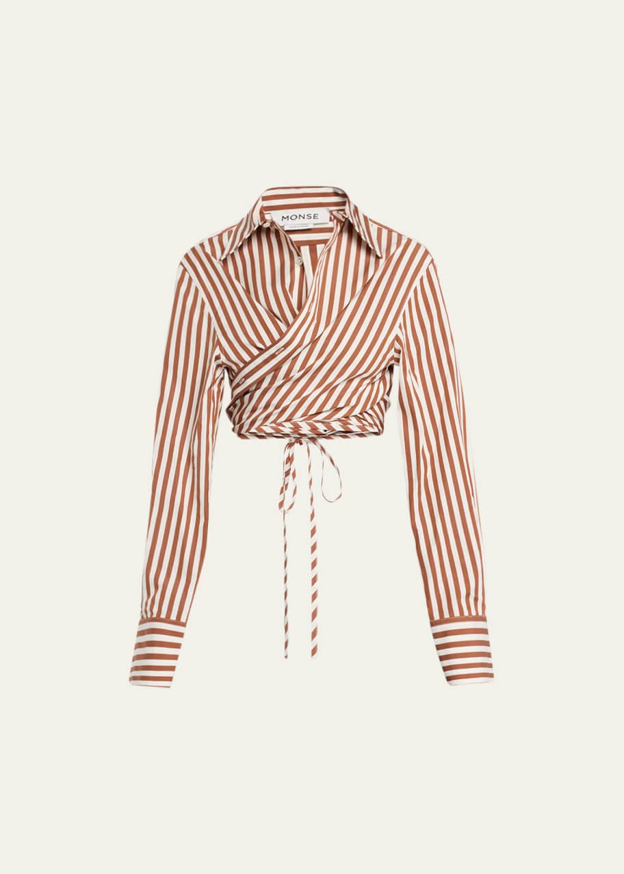 Monse Striped Tie Wrap Cropped Button Down Shirt - Bergdorf Goodman