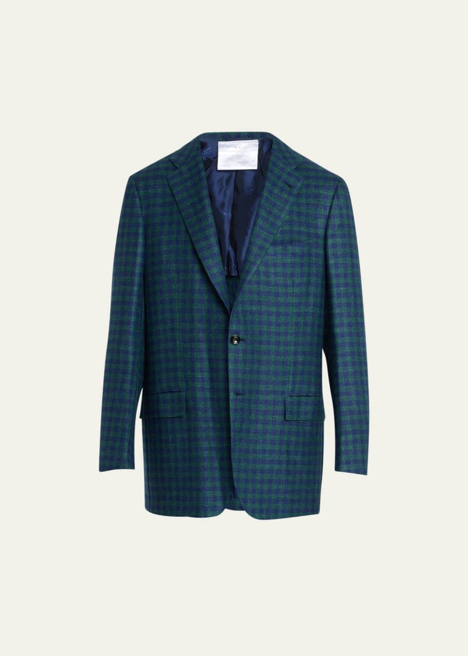 Kiton Men's Small Check Cashmere-Blend Dinner Jacket - Bergdorf Goodman