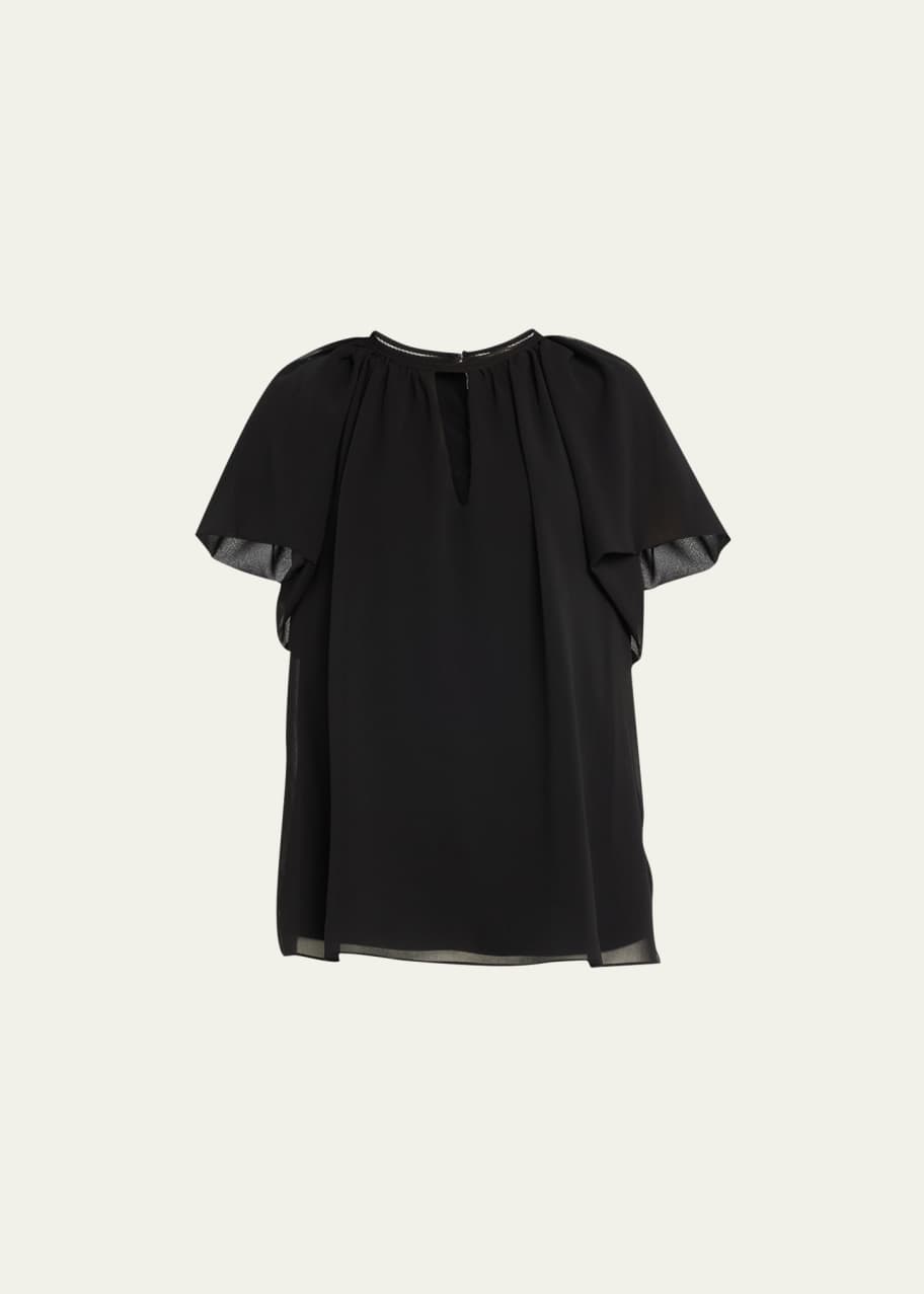 Kobi Halperin Lisa Flutter-Sleeve Keyhole Chiffon Blouse - Bergdorf Goodman