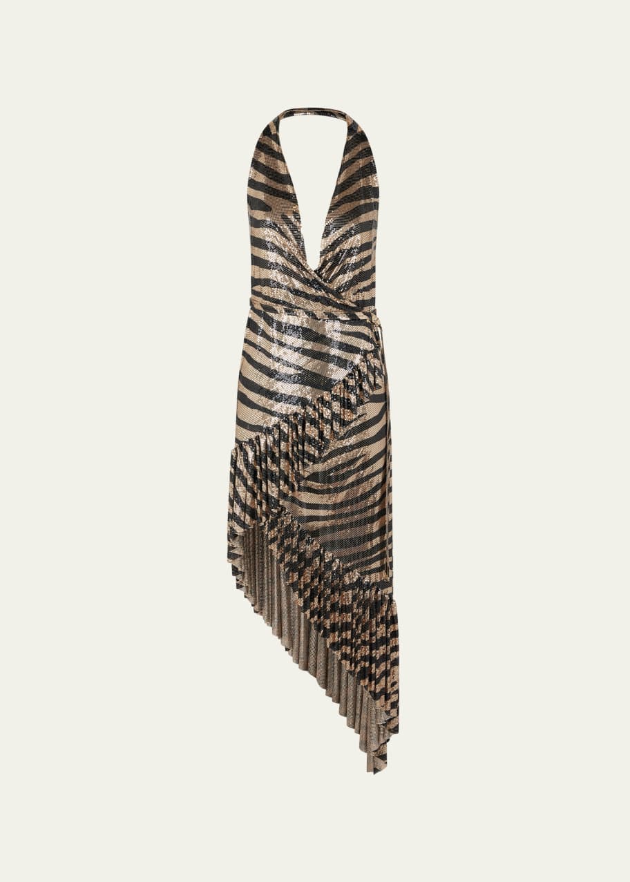 Rabanne Tiger-Print Chainmail Halter Asymmetric Mini Dress - Bergdorf ...