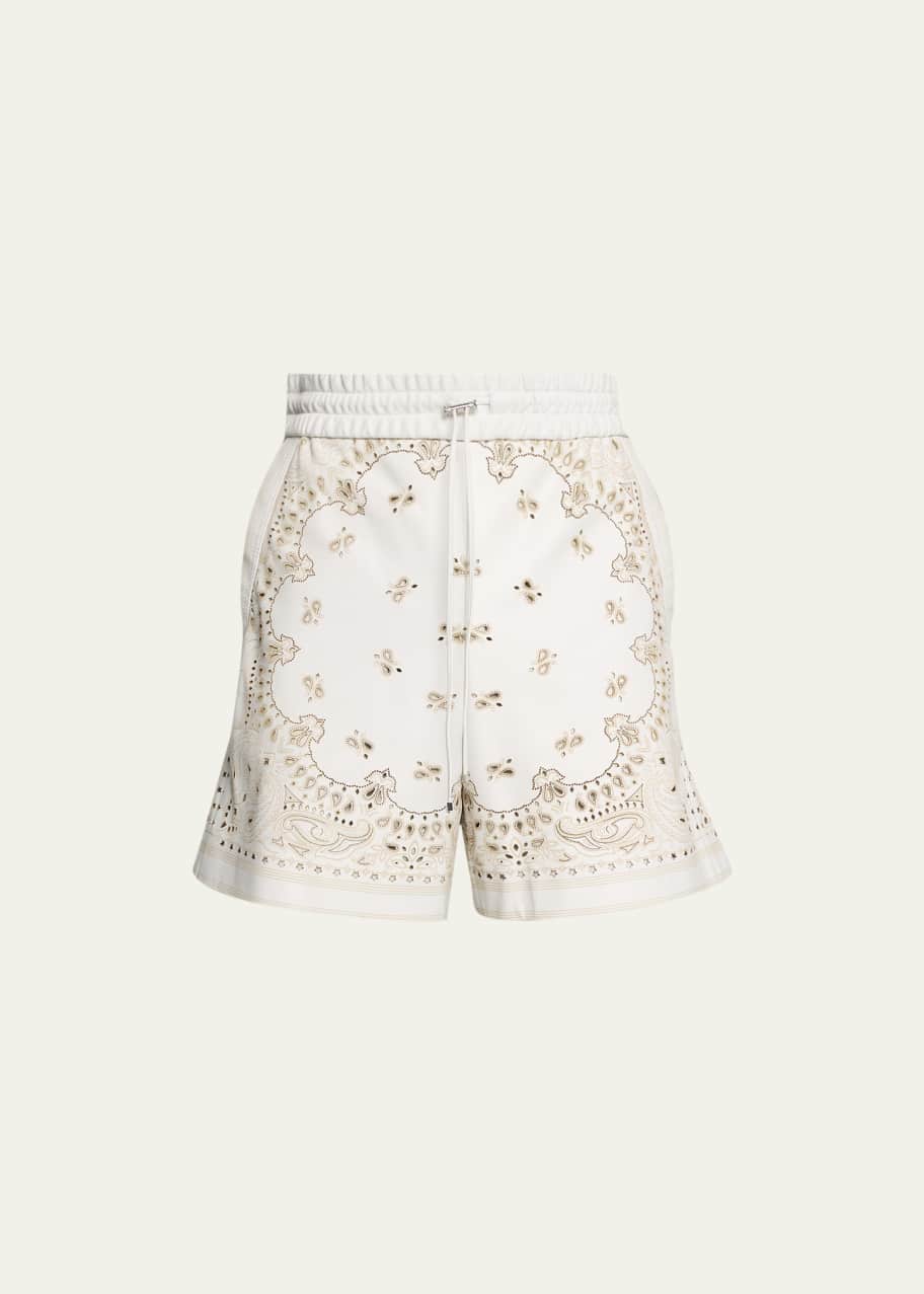 Amiri Men's Laser-Cut Leather Bandana Shorts - Bergdorf Goodman